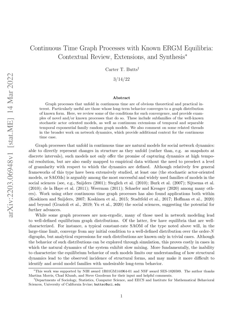 Continuous Time Graph Processes with Known ERGM Equilibria: Contextual ...