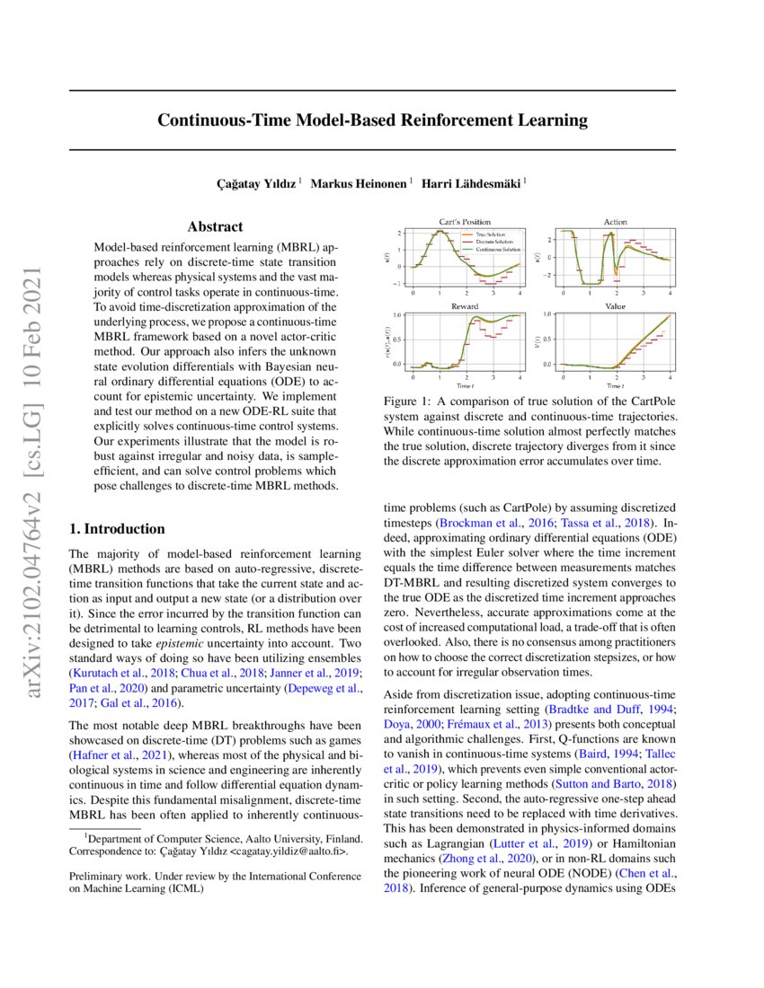 Continuous-Time Model-Based Reinforcement Learning | DeepAI