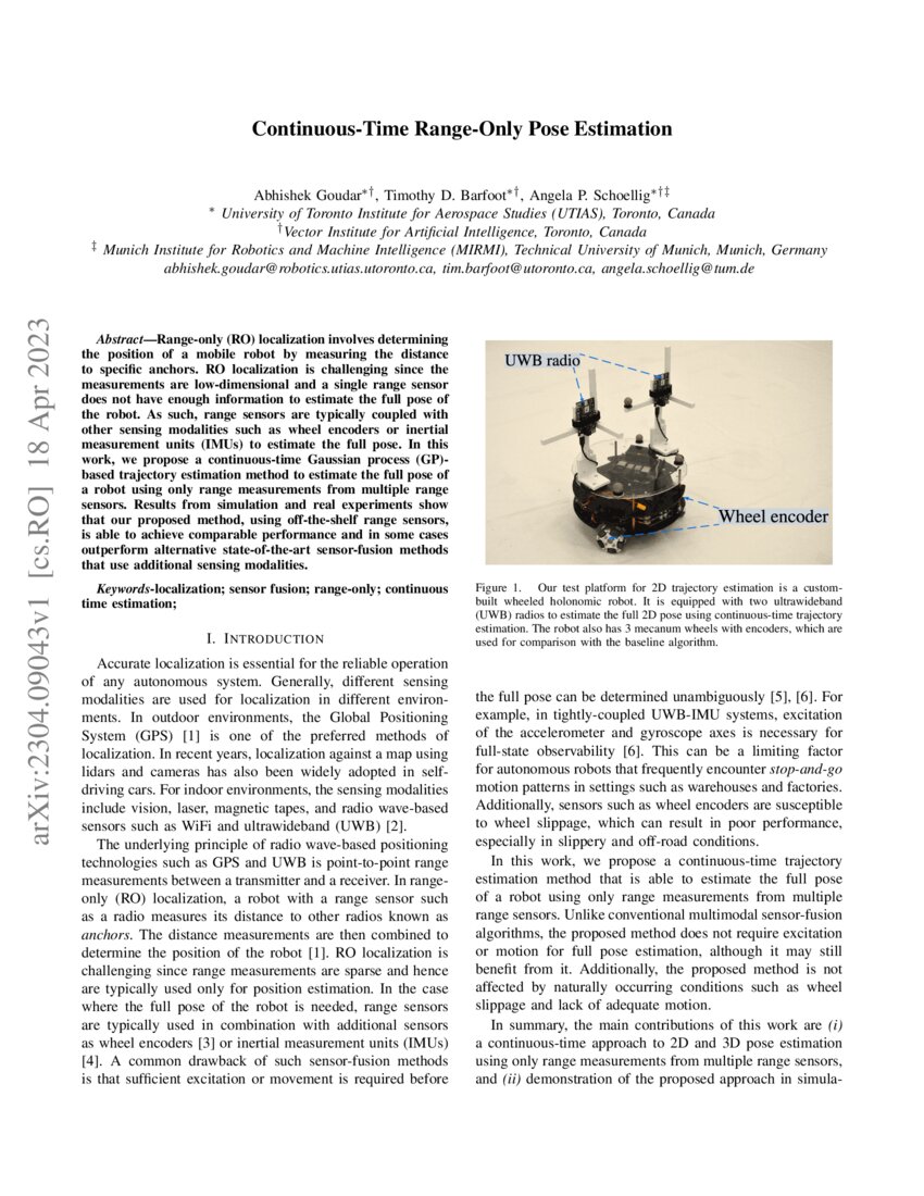 Continuous-Time Range-Only Pose Estimation | DeepAI