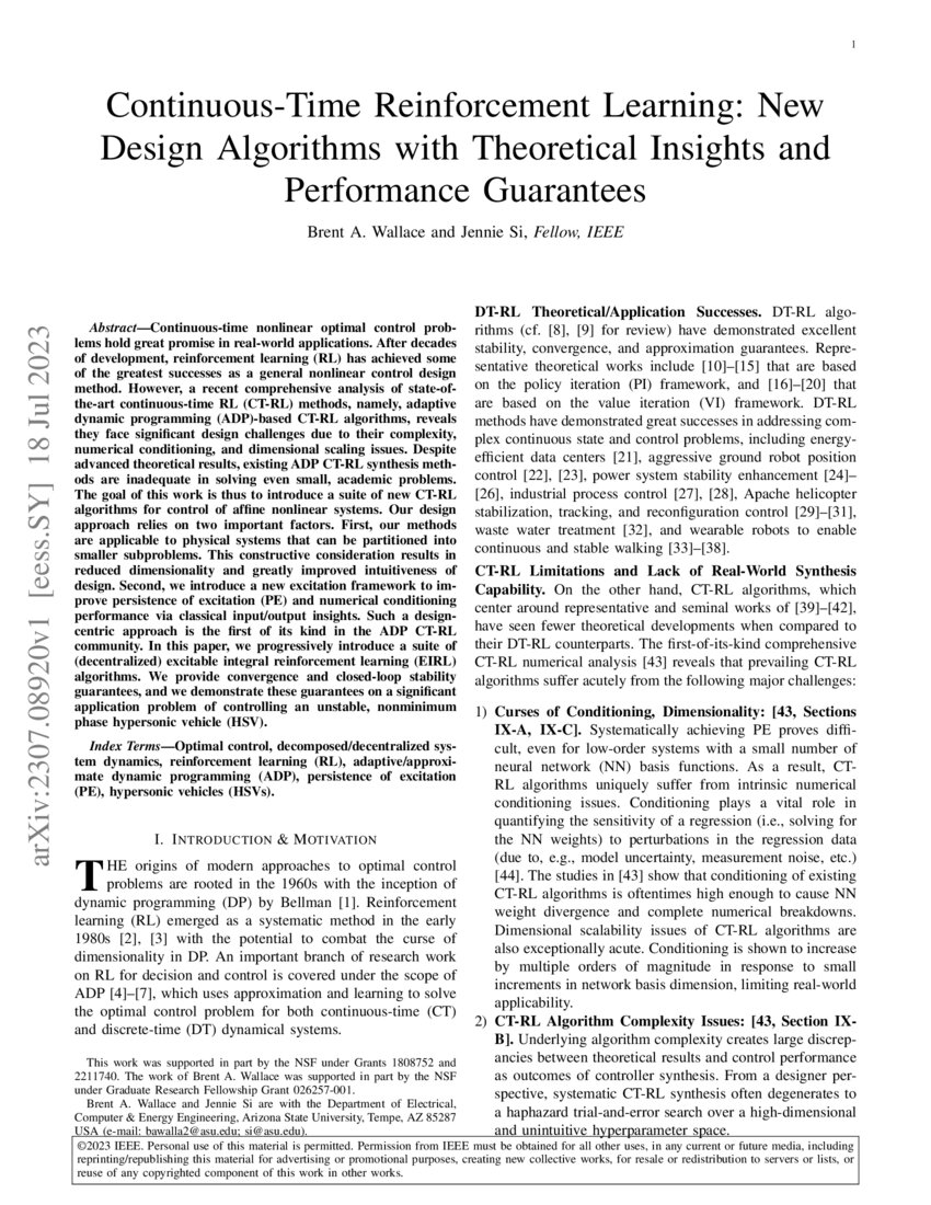 Continuous Time Reinforcement Learning New Design Algorithms With