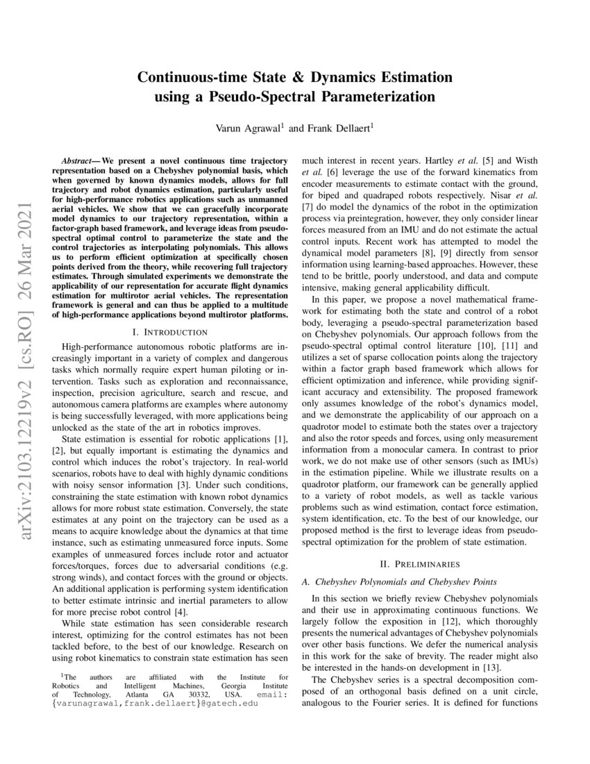 Continuous Time State Dynamics Estimation Using A Pseudo Spectral