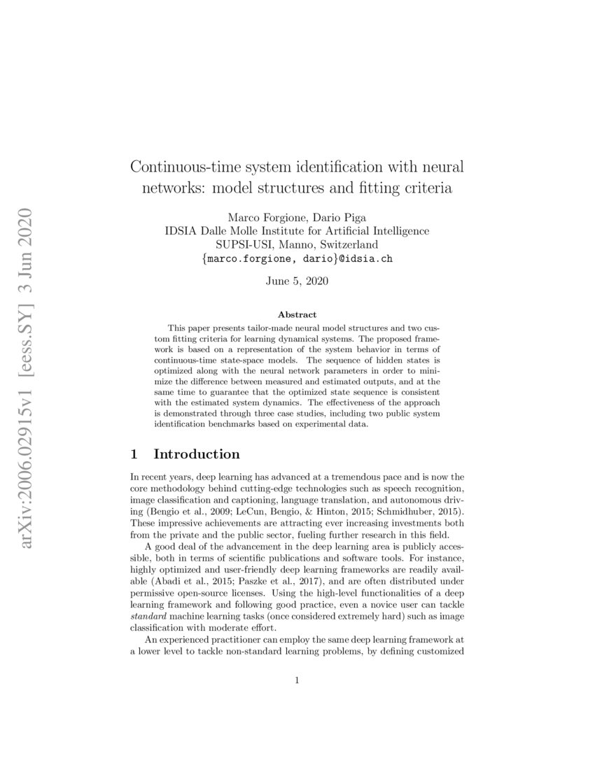 Continuous-time system identification with neural networks: model ...