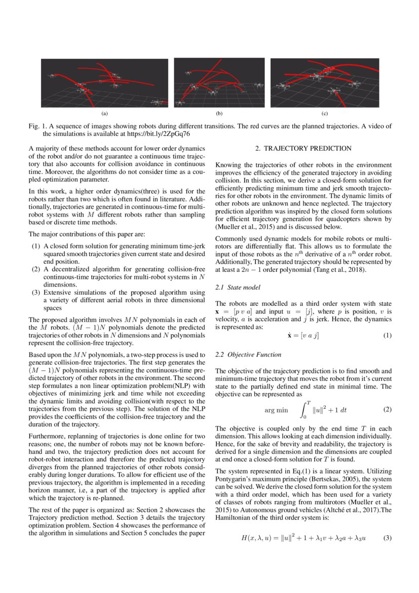 Continuous Time Trajectory Optimization For Decentralized Multi Robot Navigation Deepai