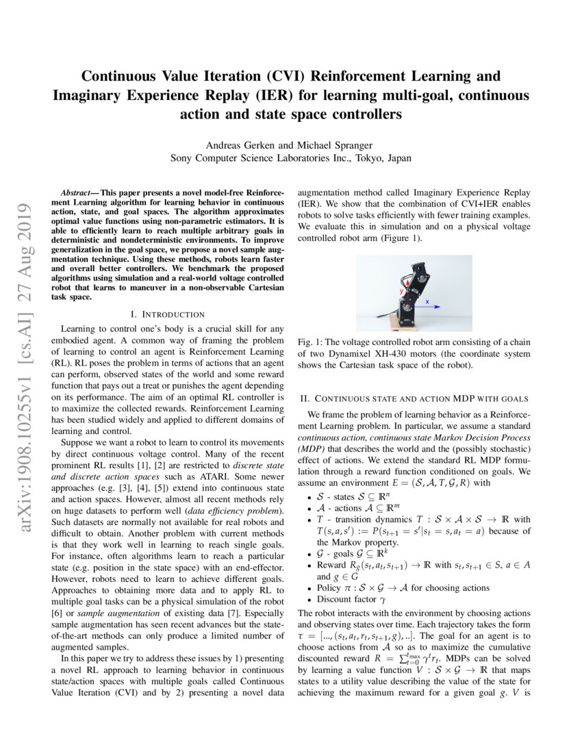 Continuous Value Iteration Cvi Reinforcement Learning And Imaginary Experience Replay Ier