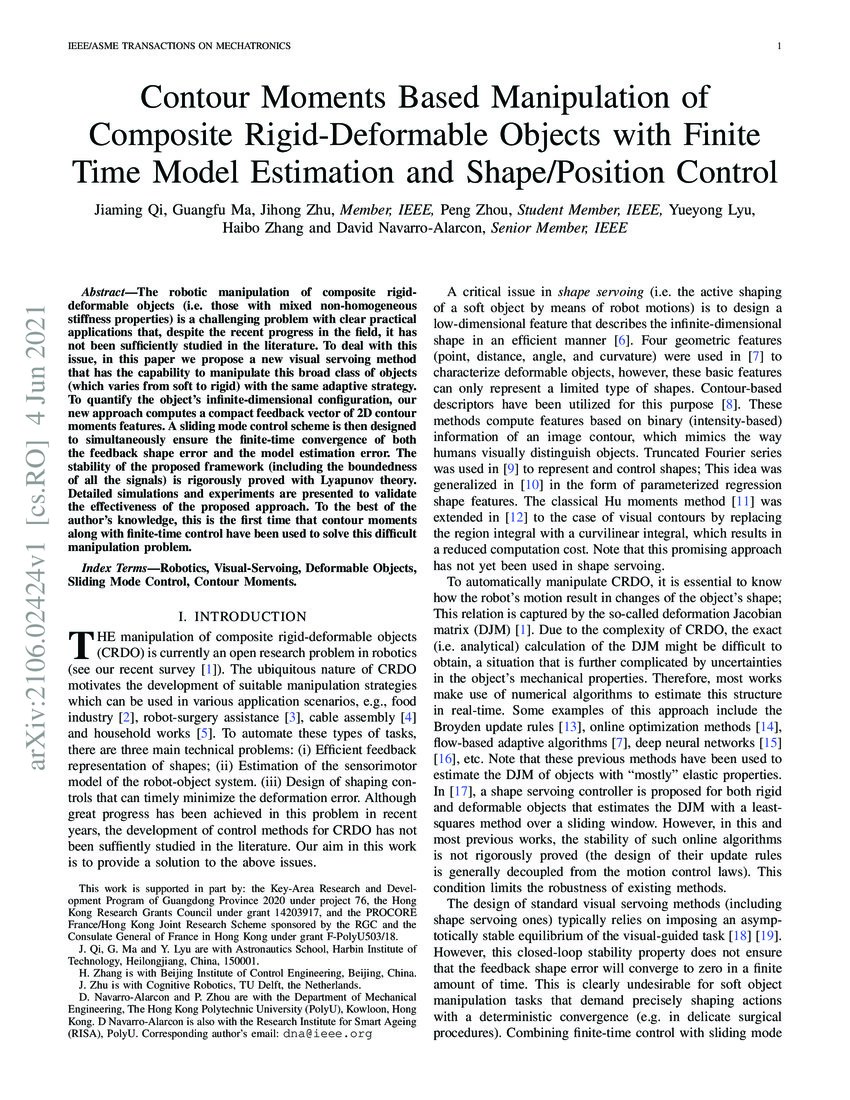 Contour Moments Based Manipulation Of Composite Rigid Deformable