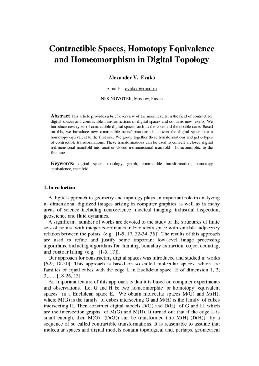 Contractible_Spaces, Homotopy Equivalence and Homeomorphism in Digital ...