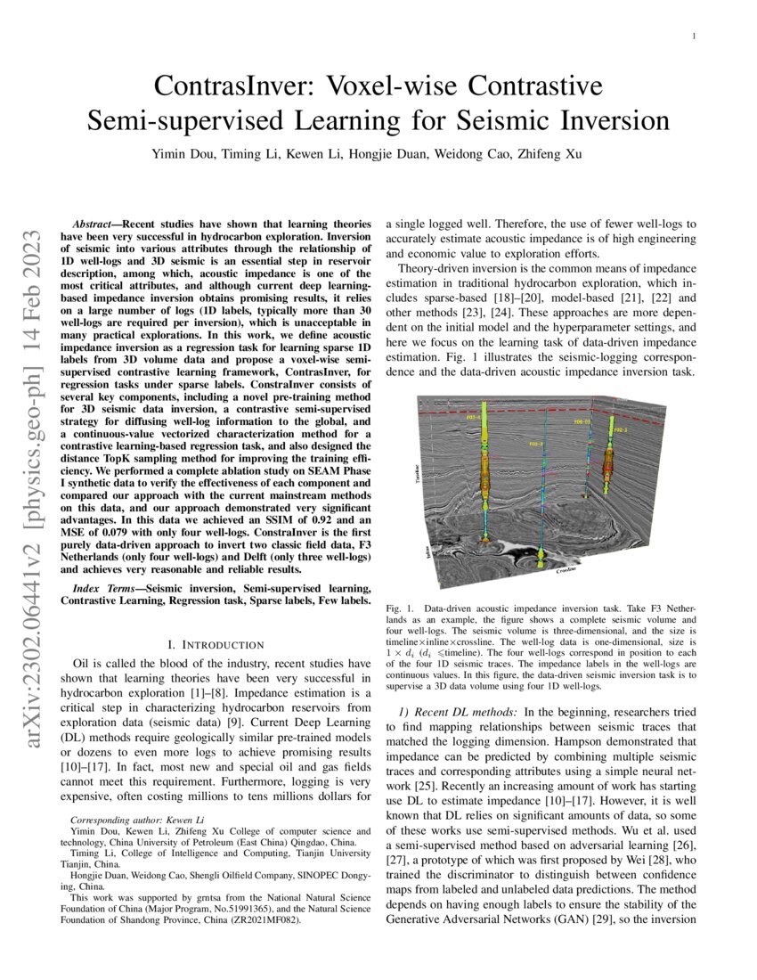 Contrasinver Voxel Wise Contrastive Semi Supervised Learning For Seismic Inversion Deepai
