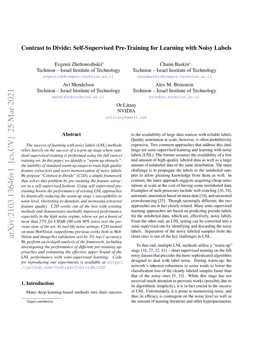 Contrast to Divide: Self-Supervised Pre-Training for Learning with ...