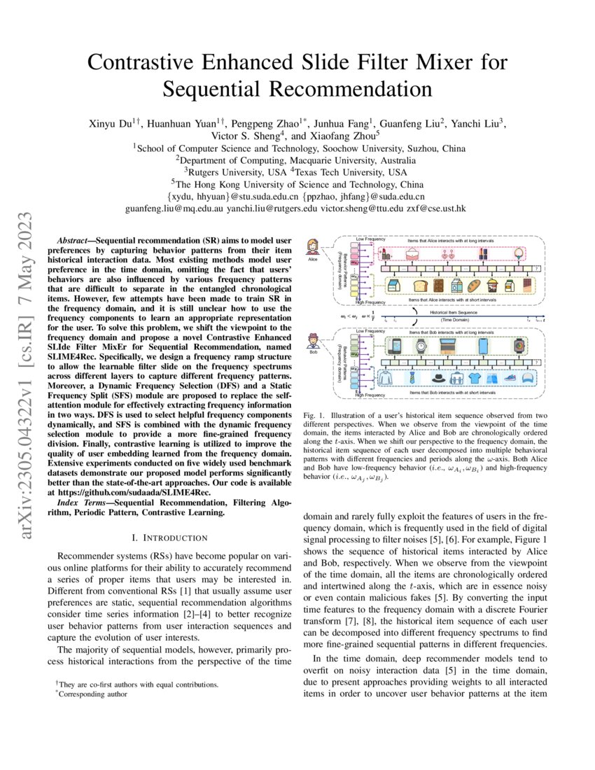 Contrastive Enhanced Slide Filter Mixer for Sequential Recommendation ... Contrastive Enhanced Slide Filter Mixer for Sequential Recommendation ...