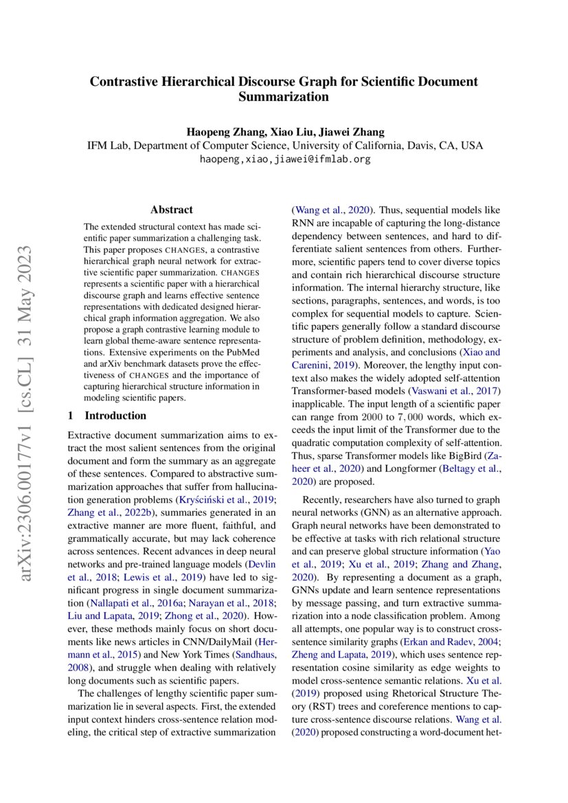 Contrastive Hierarchical Discourse Graph For Scientific Document Summarization Deepai
