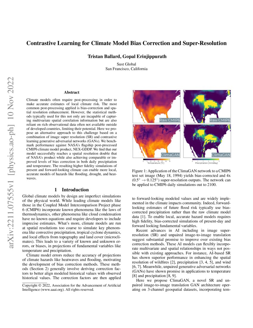Contrastive Learning For Climate Model Bias Correction And Super Resolution Deepai