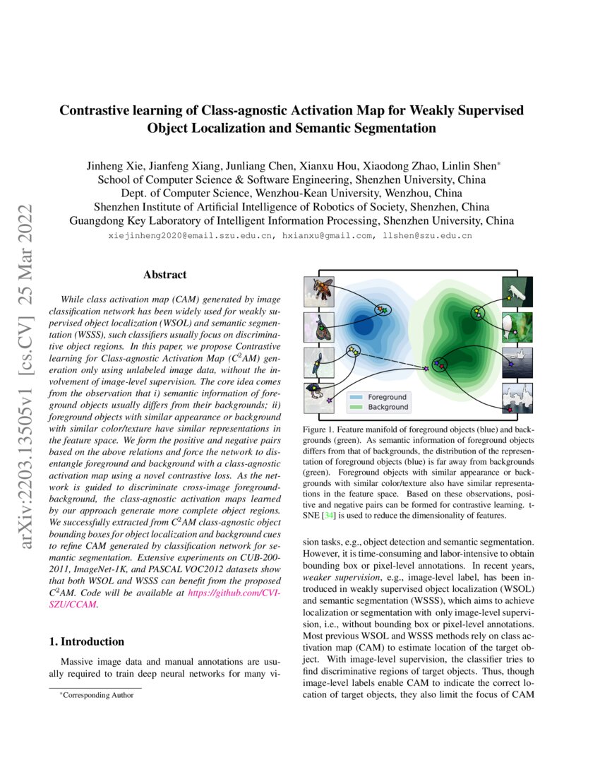 Contrastive learning of Class-agnostic Activation Map for Weakly Supervised Object Localization ...