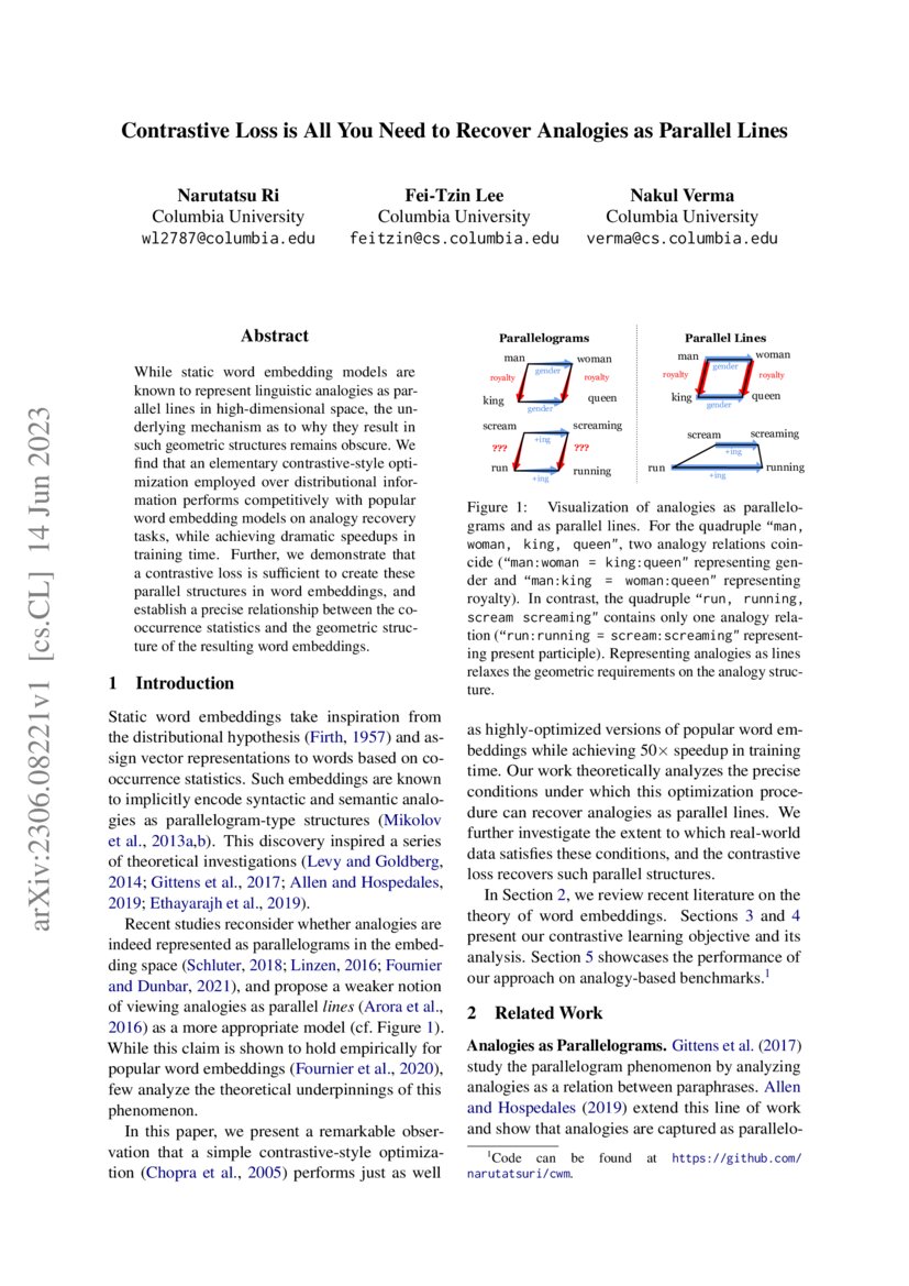 Contrastive Loss is All You Need to Recover Analogies as Parallel Lines ...