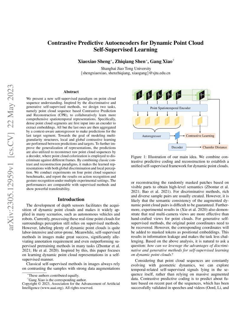 Contrastive Predictive Autoencoders For Dynamic Point Cloud Self Supervised Learning Deepai 4289