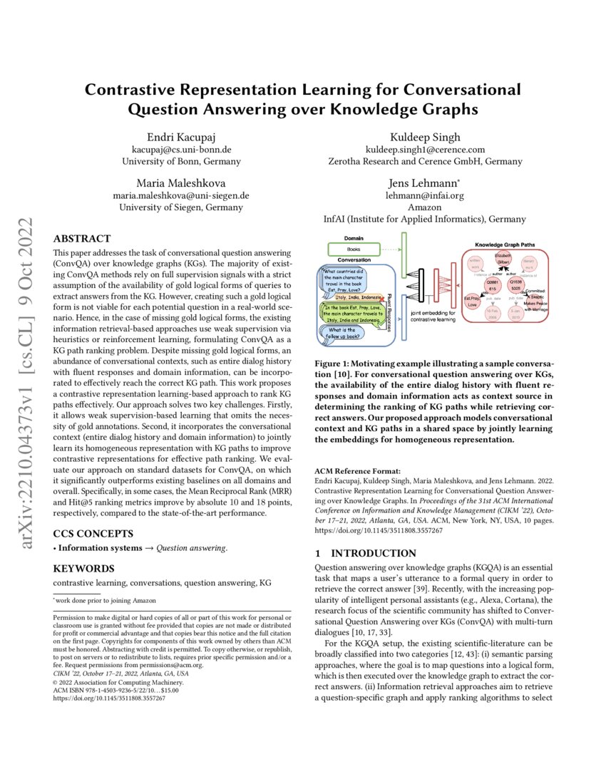 Contrastive Representation Learning for Conversational Question ... Contrastive Representation Learning for Conversational Question ...