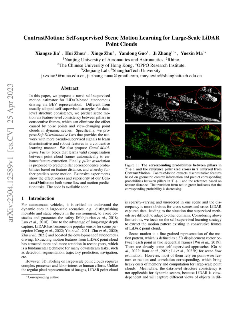 Contrastmotion Self Supervised Scene Motion Learning For Large Scale