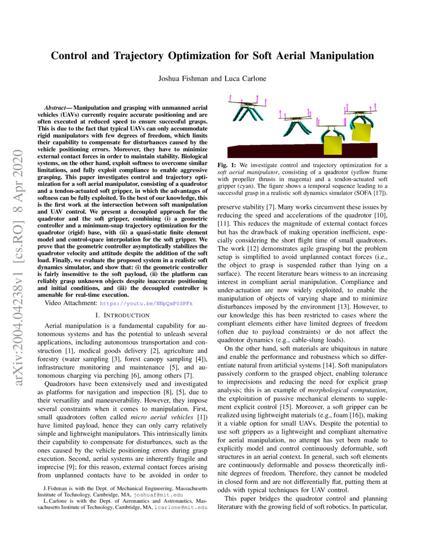Control and Trajectory Optimization for Soft Aerial Manipulation | DeepAI