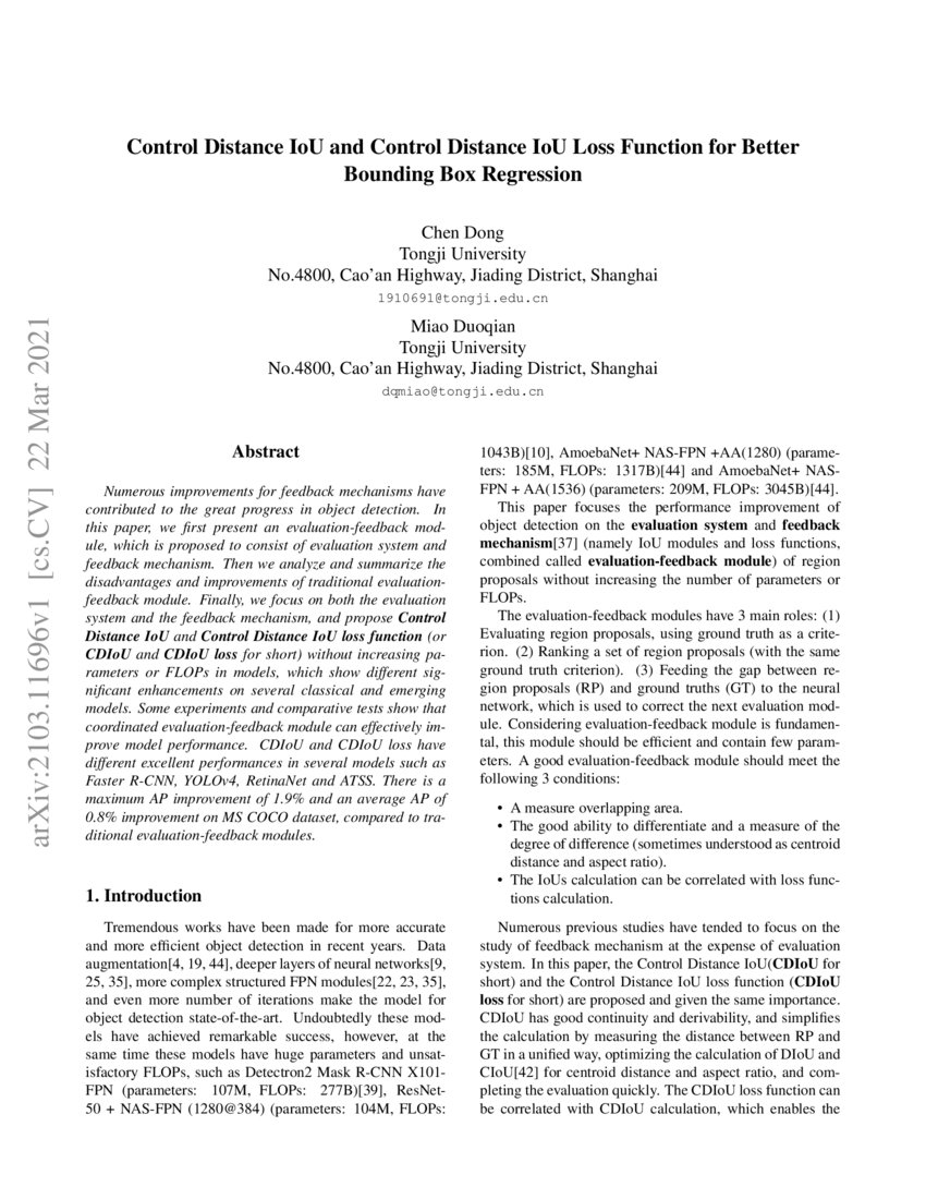 Control Distance IoU and Control Distance IoU Loss Function for Better Bounding Box Regression ...