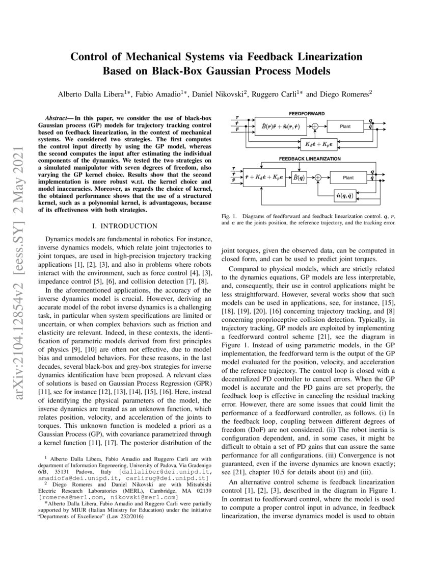 Control of Mechanical Systems via Feedback Linearization Based on Black ...