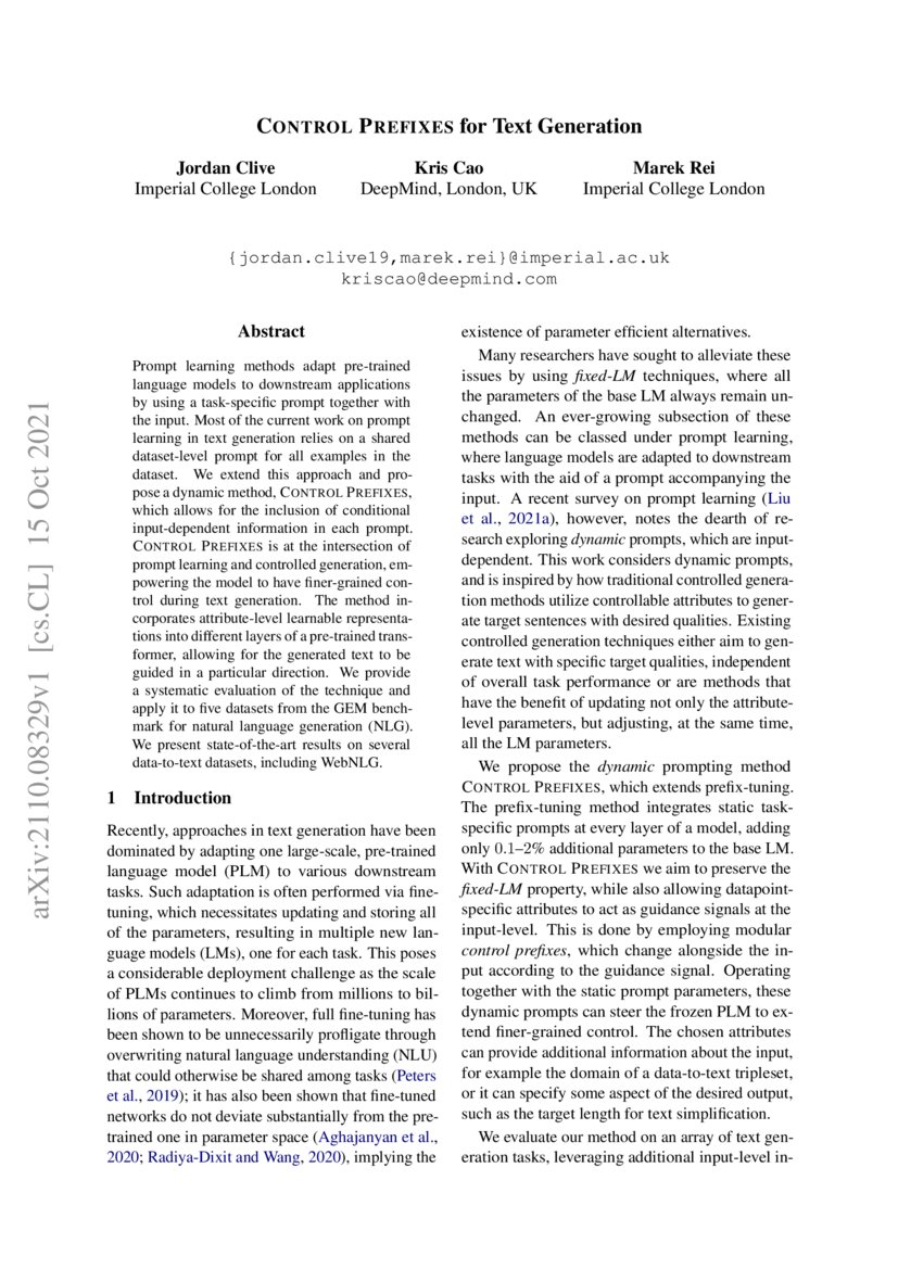 Control Prefixes for Text Generation | DeepAI