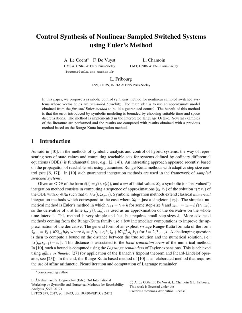 Control Synthesis Of Nonlinear Sampled Switched Systems Using Euler S Method Deepai