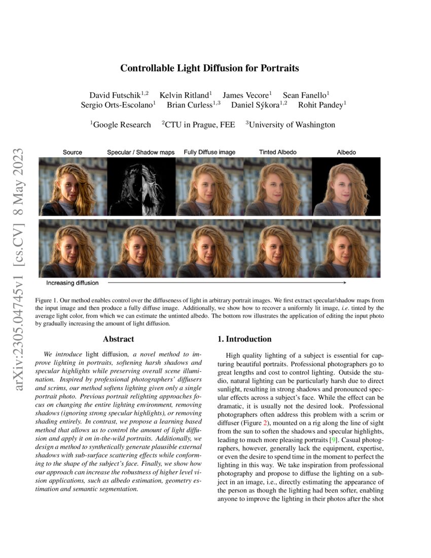 Controllable Light Diffusion for Portraits | DeepAI