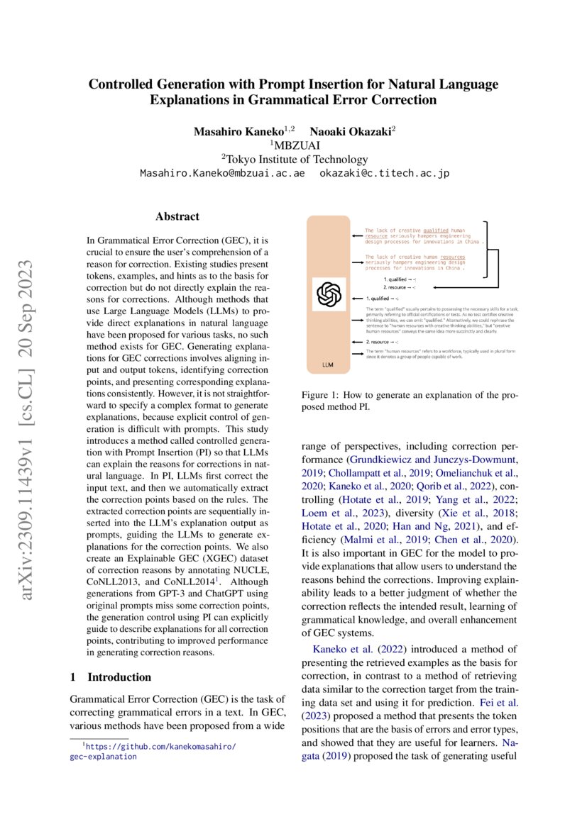 Controlled Generation With Prompt Insertion For Natural Language Explanations In Grammatical