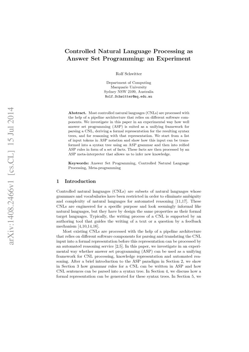 Controlled Natural Language Processing as Answer Set Programming: an ...