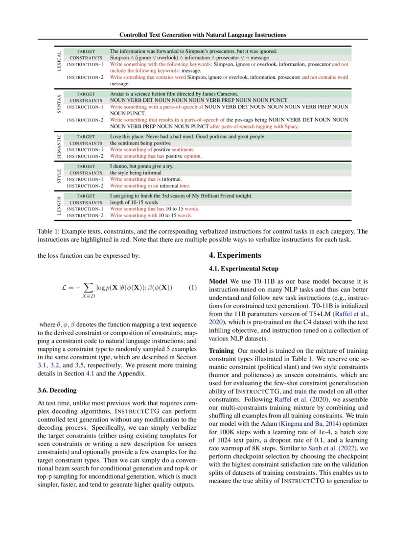 Controlled Text Generation with Natural Language Instructions | DeepAI