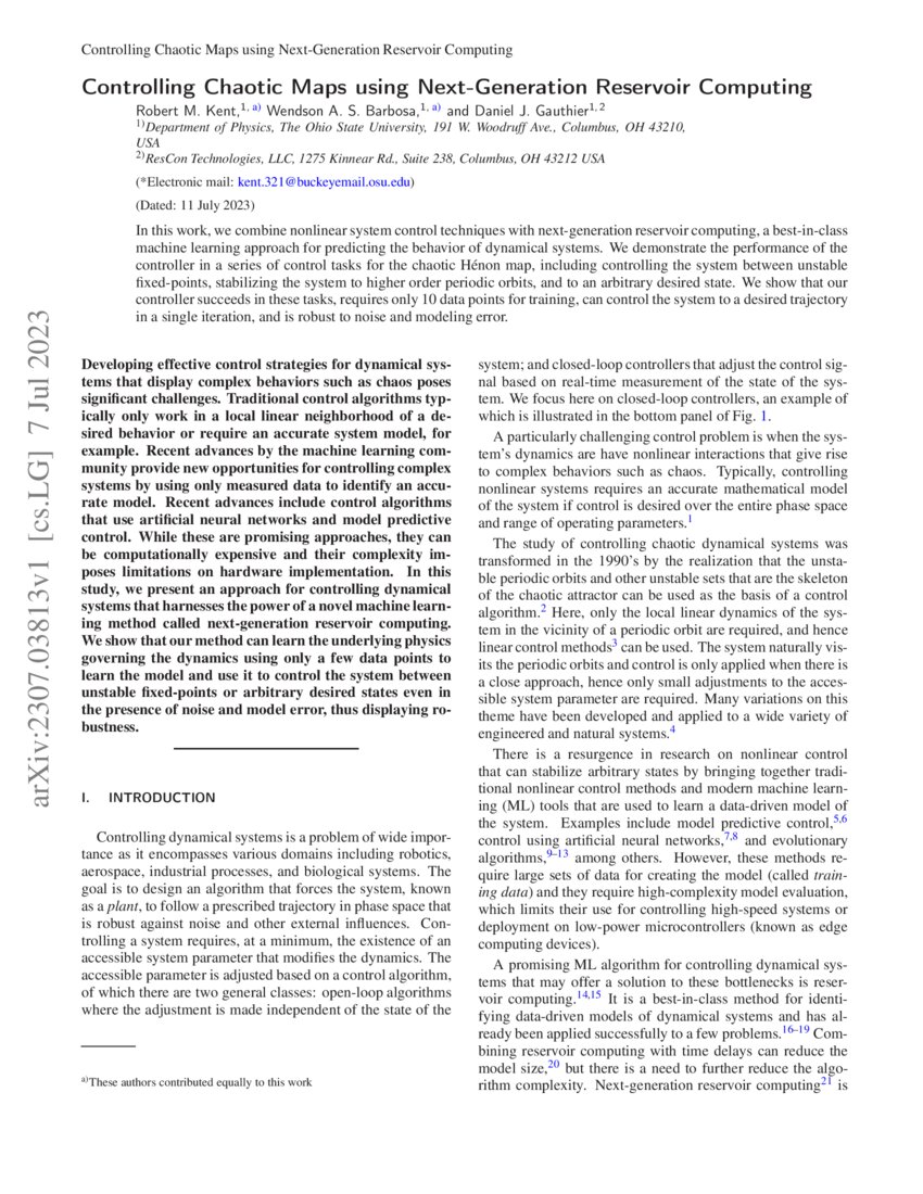 Controlling Chaotic Maps Using Next Generation Reservoir Computing Deepai