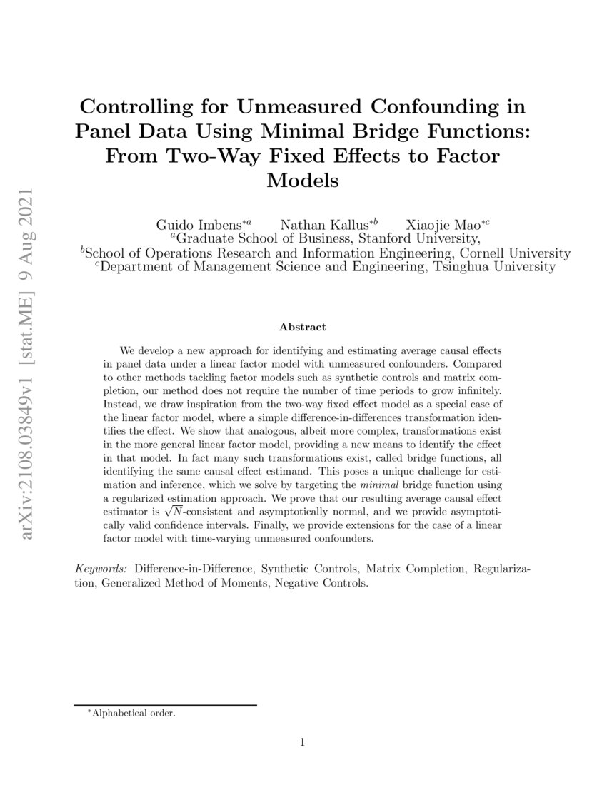 Controlling for Unmeasured Confounding in Panel Data Using Minimal Bridge Functions: From Two ...