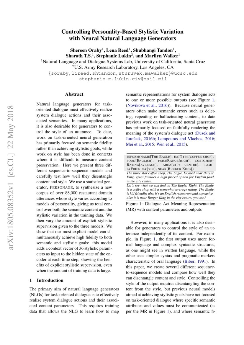 Controlling Personality-Based Stylistic Variation with Neural Natural ...