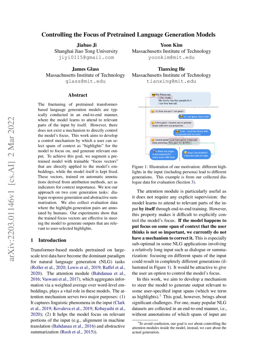Controlling the Focus of Pretrained Language Generation Models | DeepAI