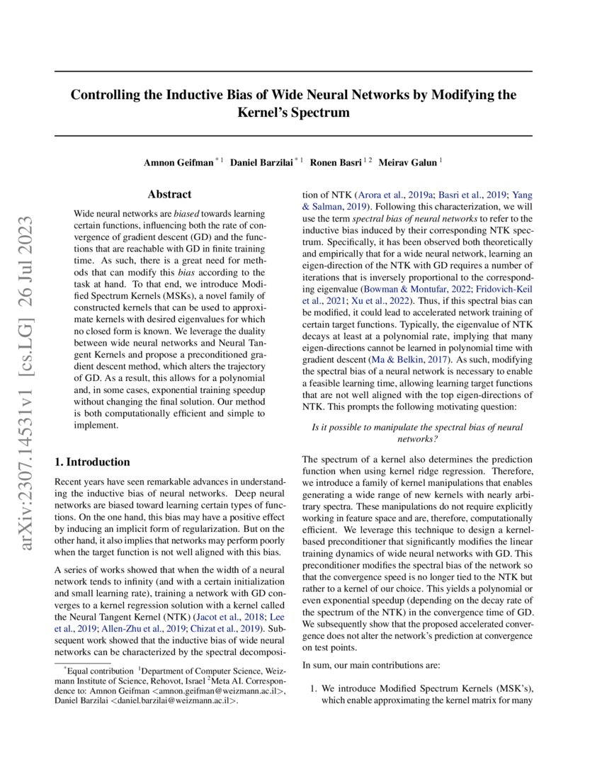 Controlling The Inductive Bias Of Wide Neural Networks By Modifying The