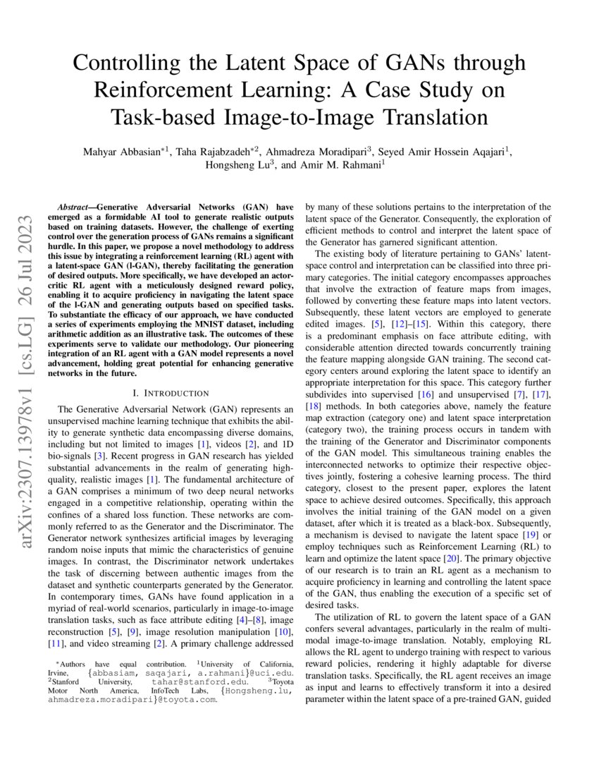 Controlling The Latent Space Of Gans Through Reinforcement Learning A