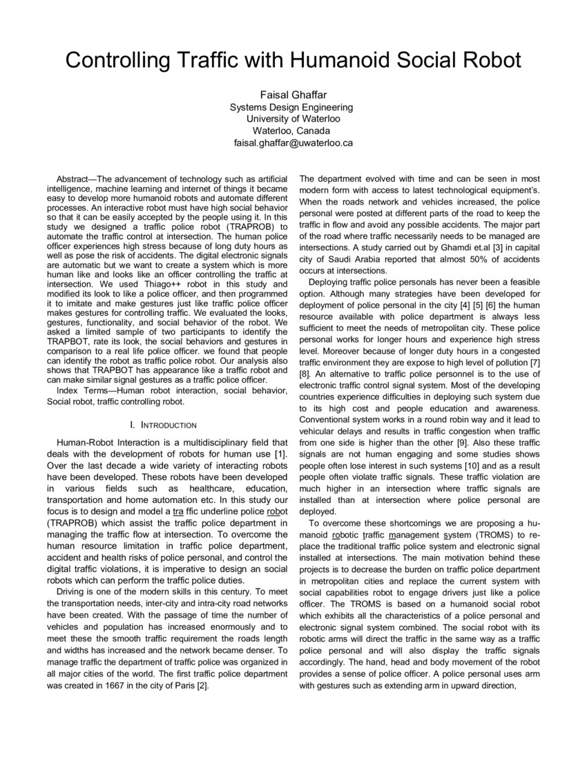 Controlling Traffic with Humanoid Social Robot | DeepAI