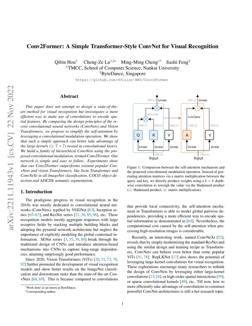 Conv2Former: A Simple Transformer-Style ConvNet for Visual Recognition | DeepAI