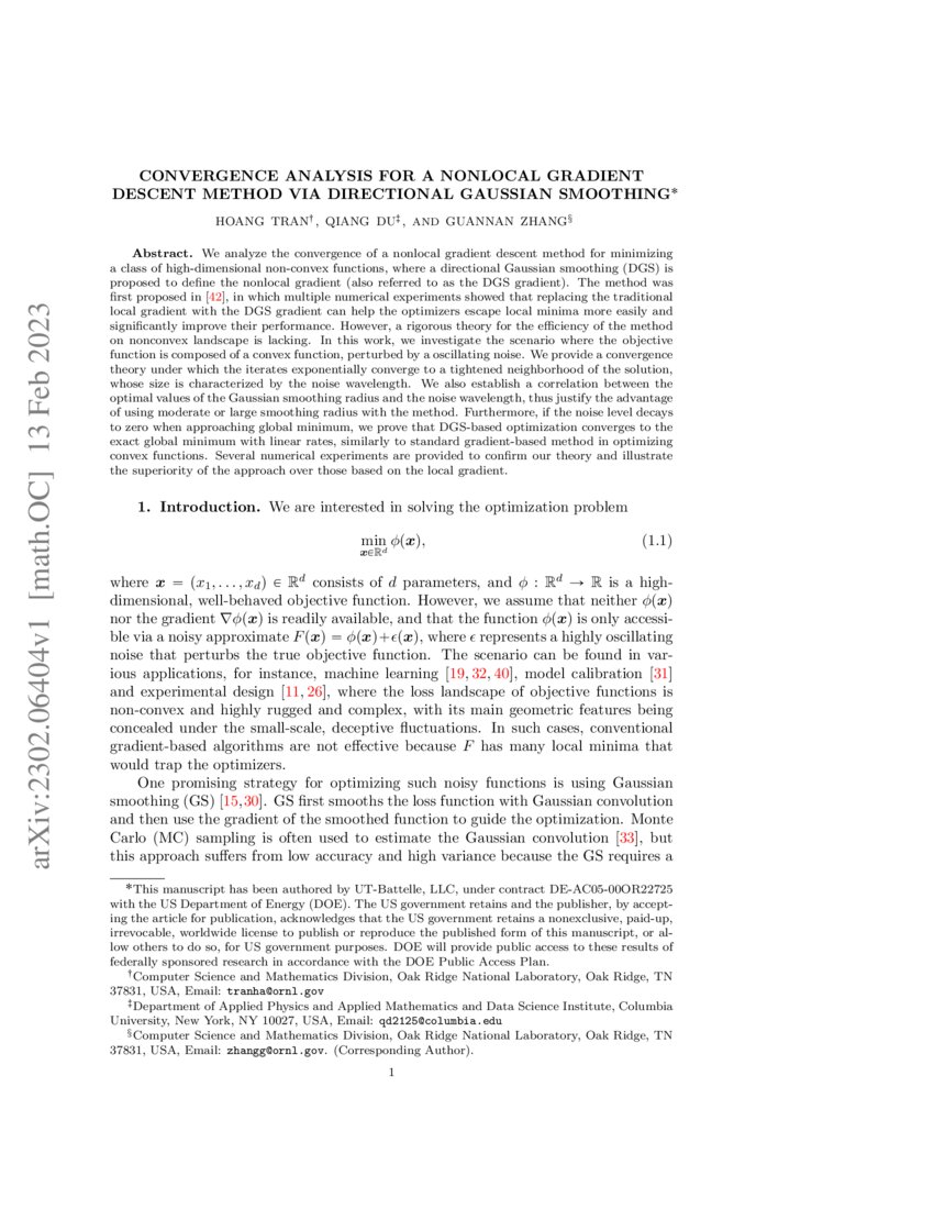 Convergence Analysis For A Nonlocal Gradient Descent Method Via Directional Gaussian Smoothing