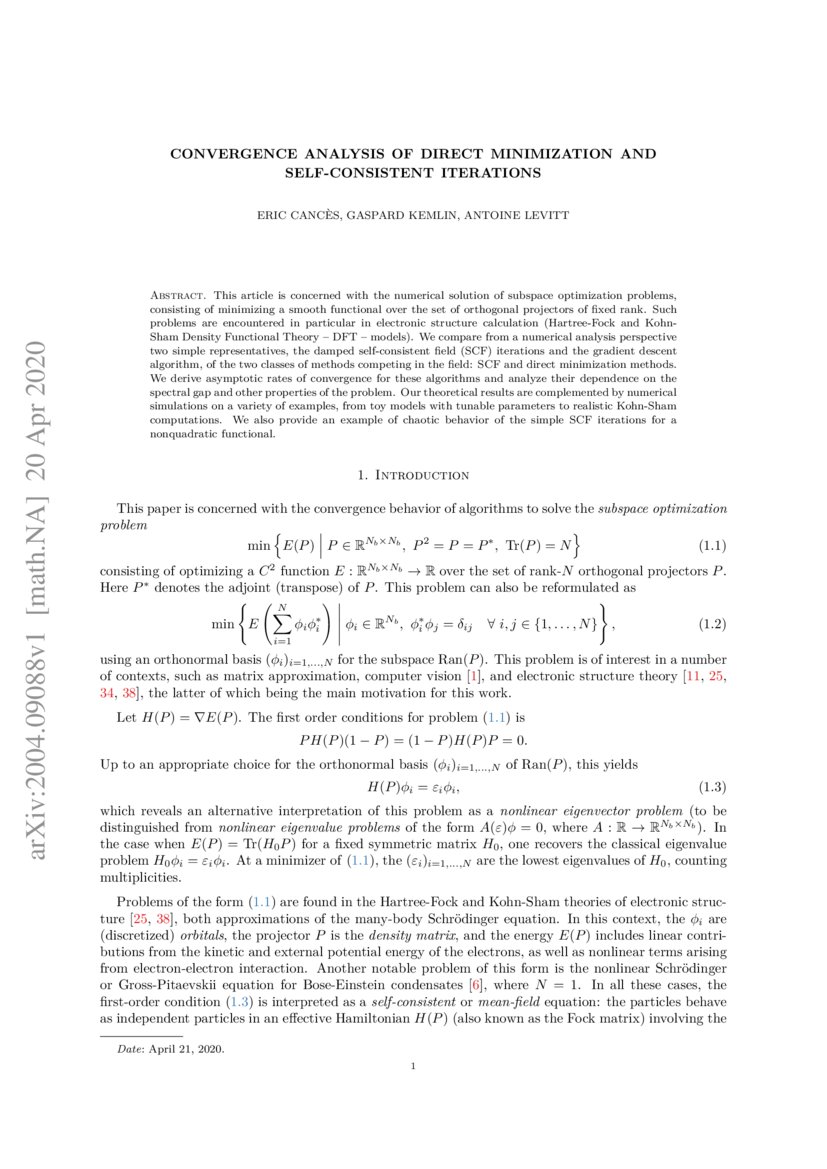Convergence Analysis Of Direct Minimization And Self Consistent Iterations Deepai