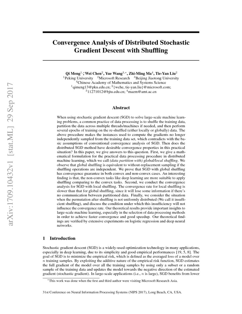Convergence Analysis Of Distributed Stochastic Gradient Descent With Shuffling Deepai