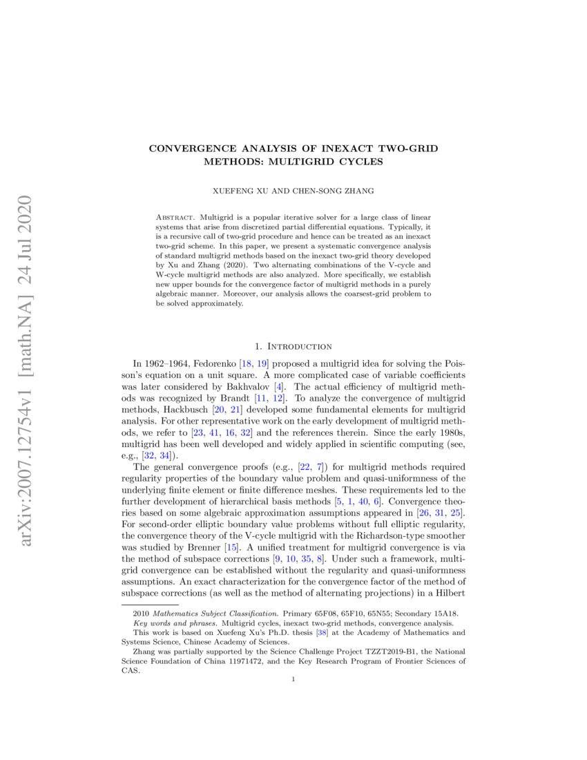 Convergence Analysis Of Inexact Two Grid Methods Multigrid Cycles Deepai