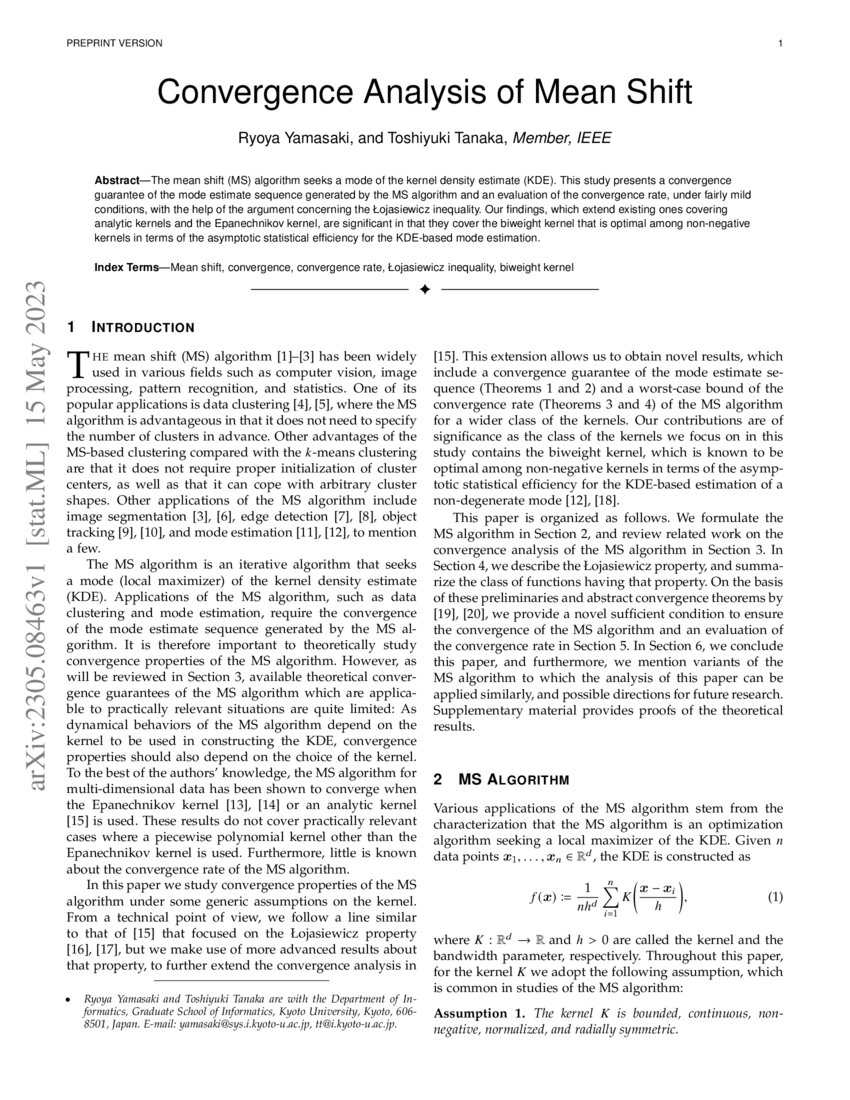 Convergence Analysis of Mean Shift | DeepAI