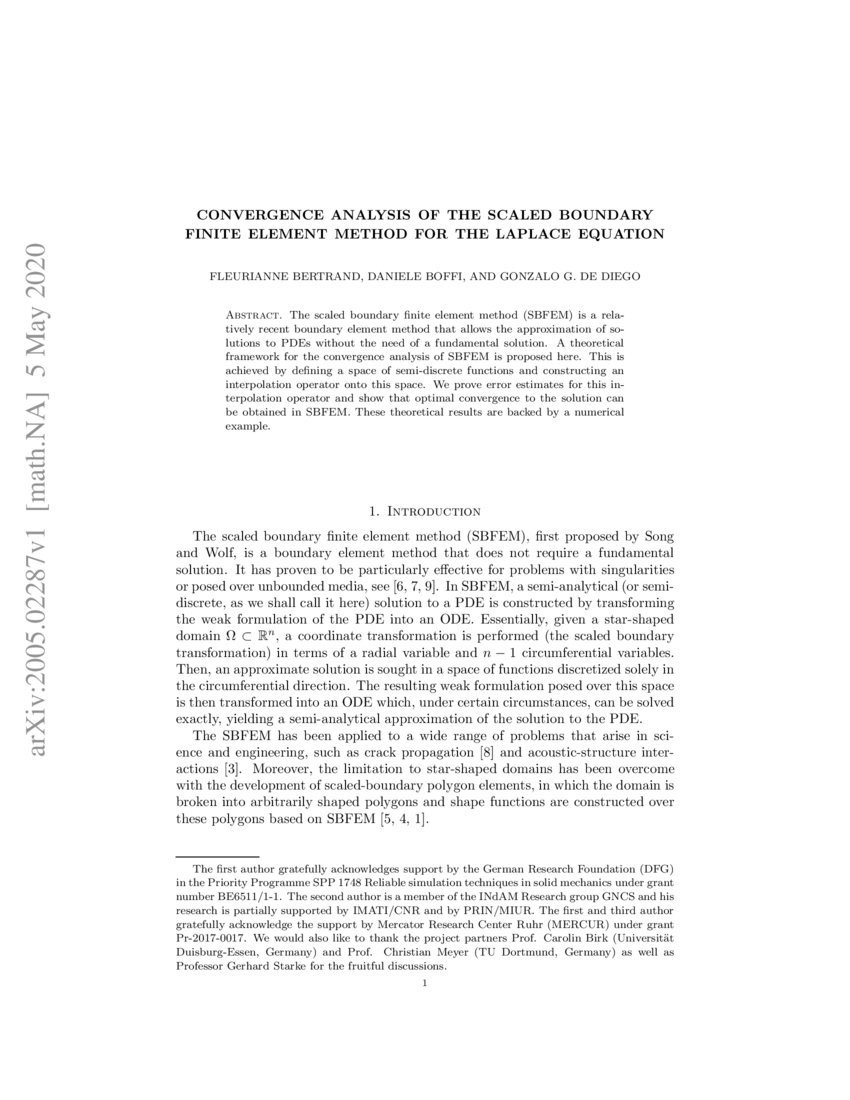 Convergence Analysis Of The Scaled Boundary Finite Element Method For The Laplace Equation Deepai