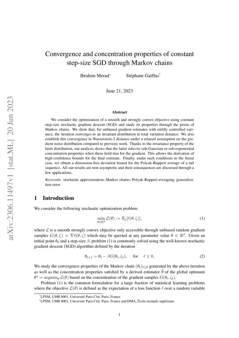 Convergence And Concentration Properties Of Constant Step Size Sgd