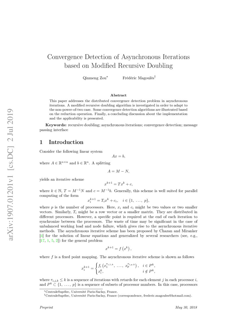 Convergence Detection Of Asynchronous Iterations Based On Modified Recursive Doubling Deepai