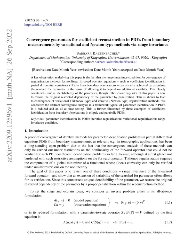 Convergence guarantees for coefficient reconstruction in PDEs from boundary measurements by ...