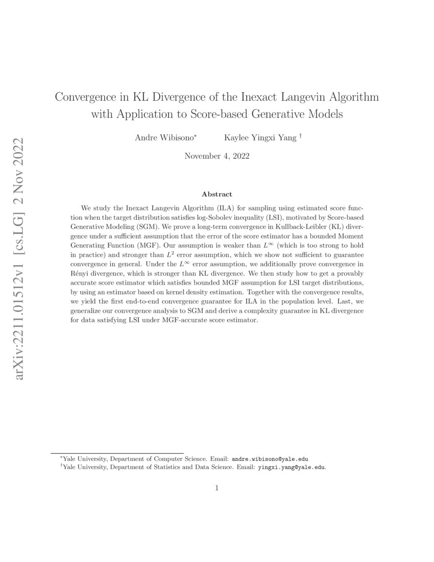 Convergence In Kl Divergence Of The Inexact Langevin Algorithm With Application To Score Based 2923