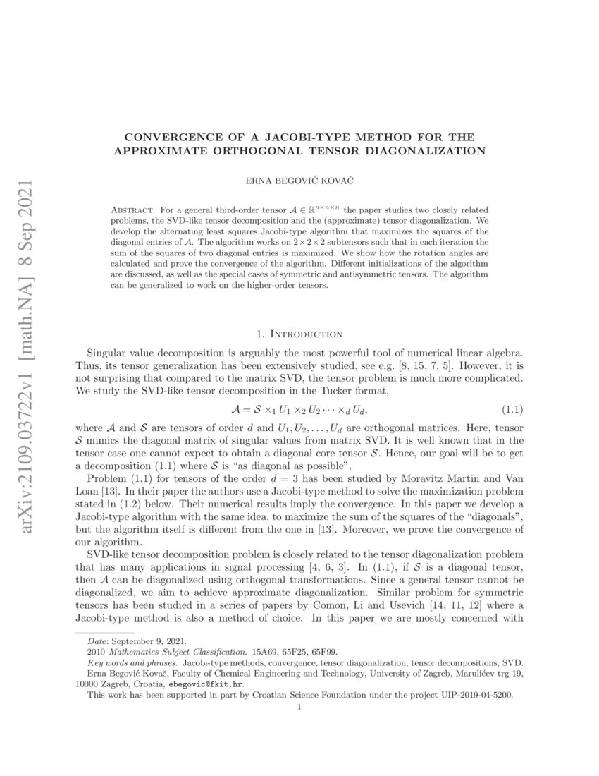 Convergence Of A Jacobi Type Method For The Approximate Orthogonal Tensor Diagonalization Deepai 2881
