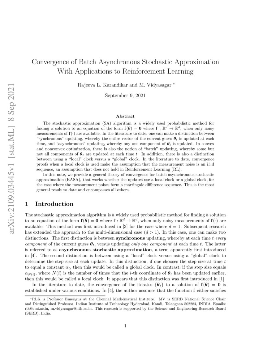 Convergence Of Batch Asynchronous Stochastic Approximation With Applications To Reinforcement 0683