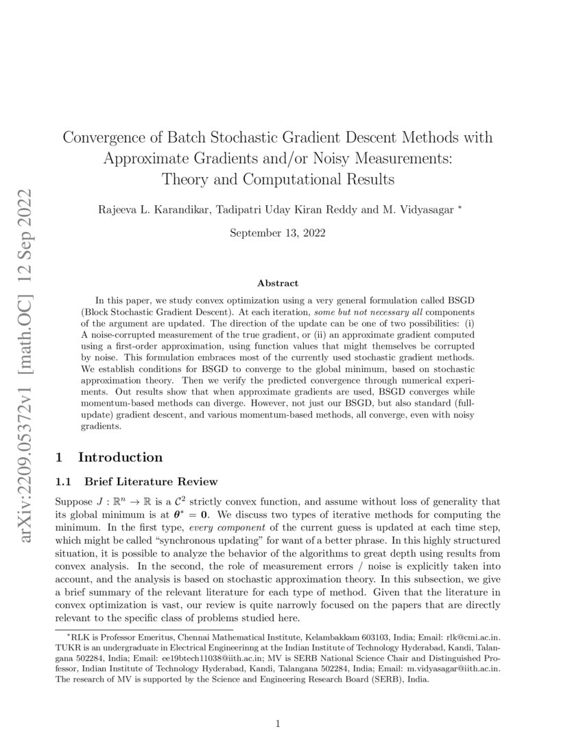 Convergence Of Batch Stochastic Gradient Descent Methods With Approximate Gradients And Or Noisy